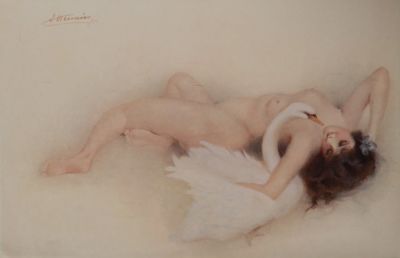 Lot Naked Woman Next To A Swan Subastas En Espa A