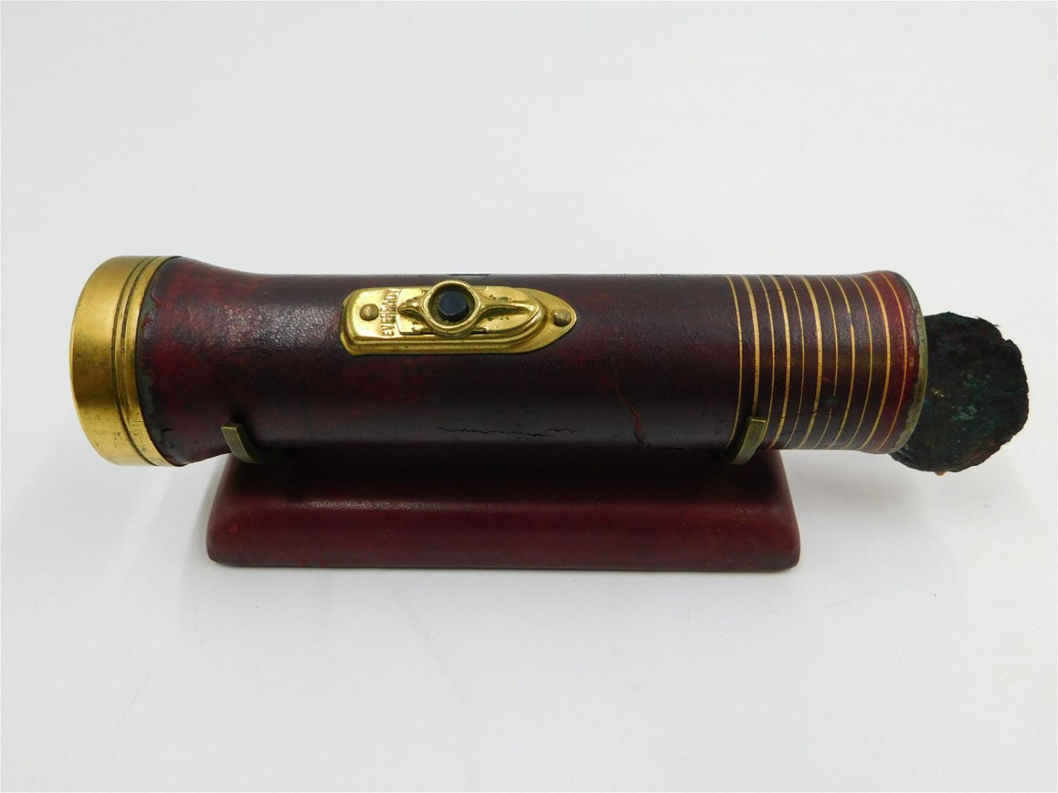 Lot 35 - Vintage Eveready Leather Covered Flashlight with Stand ...