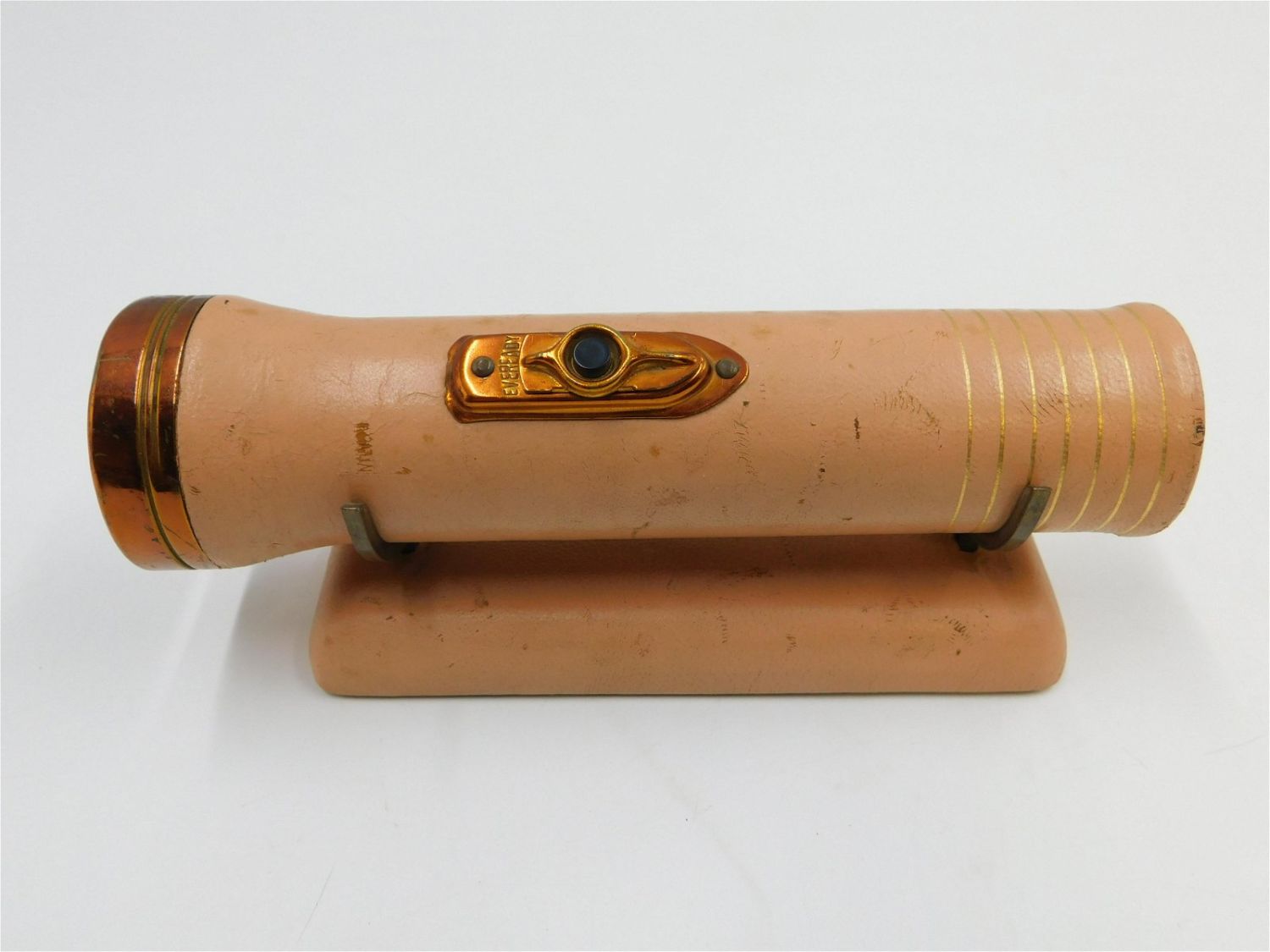 Lot 36 - Vintage Eveready Leather Covered Flashlight with Stand ...