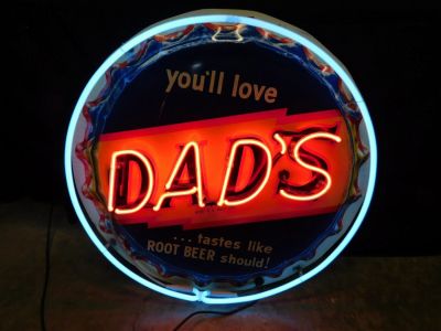 Lot 56 - Vintage 1950's Neon Dad's Root Beer Tin Sign Bottlecap Design ...