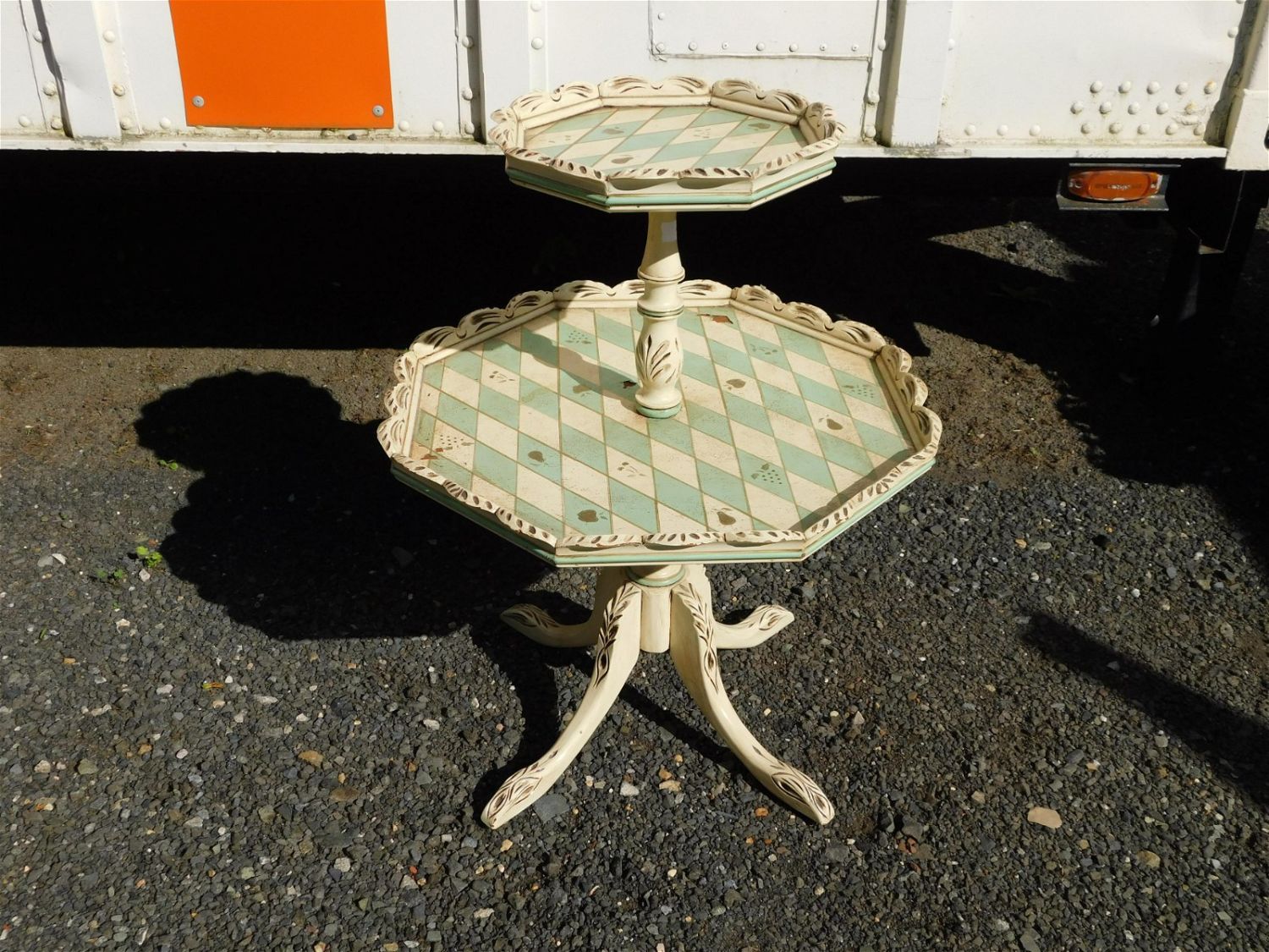 Lot 221 - Paint Decorated 2 Tiered Pie Crust Table - Bodnar's Auction ...