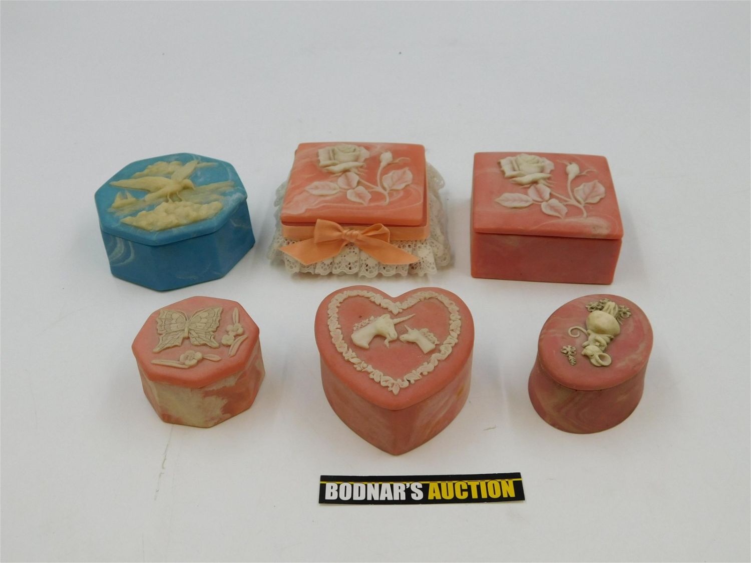 Lot 186 - Lot of 6 Incolay Dresser Boxes - Bodnar's Auction ...