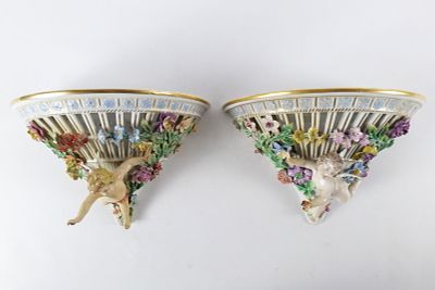Lot 104 - Pair of Dresden Porcelain Wall Shelves - Bodnar's Auction ...