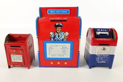 Lot 265 - Lot of 3 Tin Litho Mailbox Banks - Bodnar's Auction ...