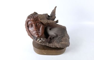 Lot 94 - Rick Cain Native American Indian Maiden and Crow Statue ...