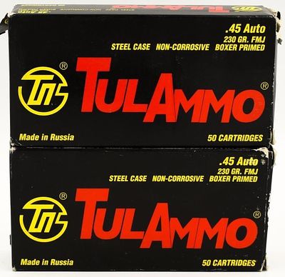 Lot 220 – 100 Rounds Of TulAmmo .45 ACP Ammunition – Brand Used Works