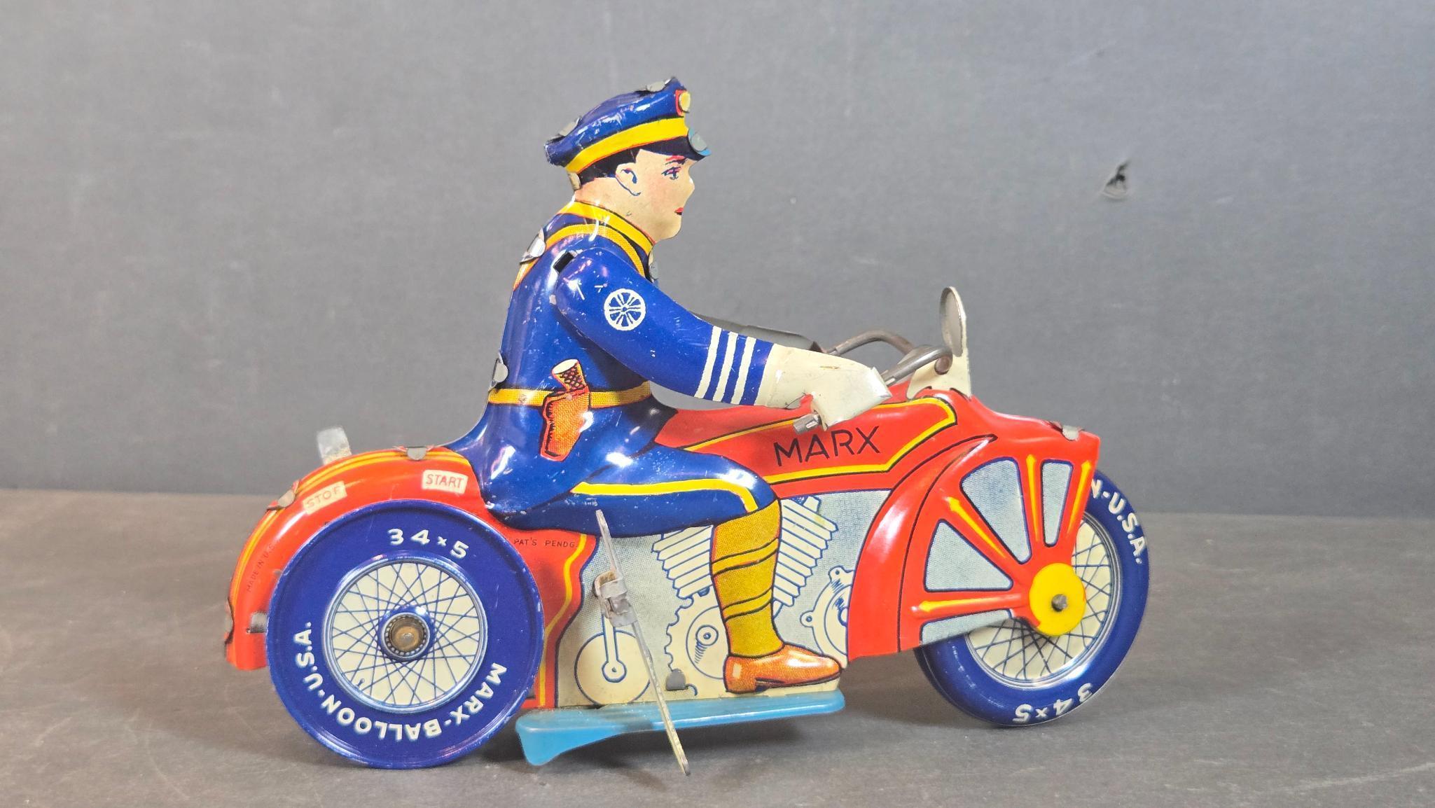Lot 28023 - Vintage Marx Lithographed Tinplate Windup Motorcycle Cop ...