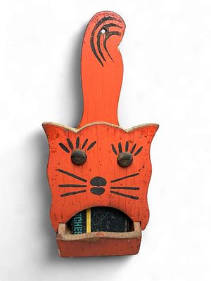 Lot 28519 - Vintage Folk Art Halloween Carved Wood Cat Match Holder ...