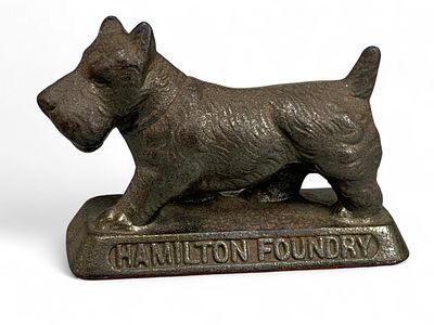 Lot 29027 - Vintage Hamilton Foundry Cast Iron Scottie Dog Advertising ...
