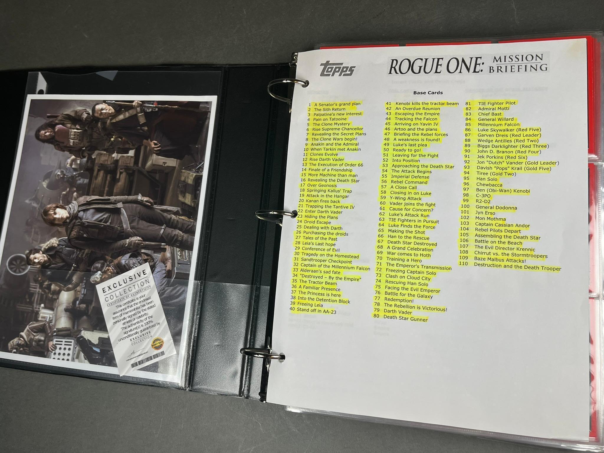 Lot 35241 - A Collection of Topps Star Wars Rogue One: Mission Briefing Trading Cards in Binder ...