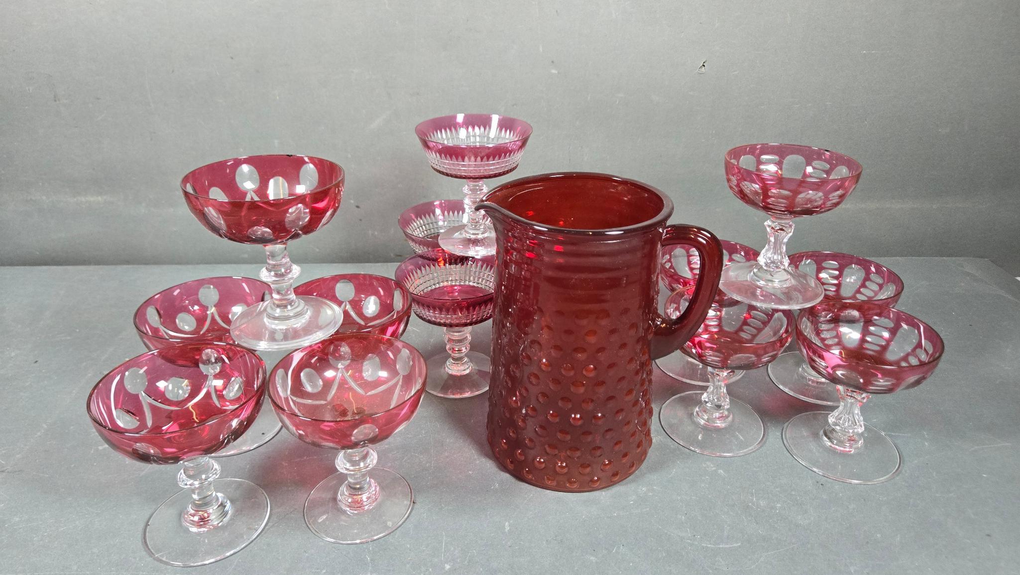 Lot 35792 - A Collection of Ruby Red Glassware, Comprising a Pitcher ...