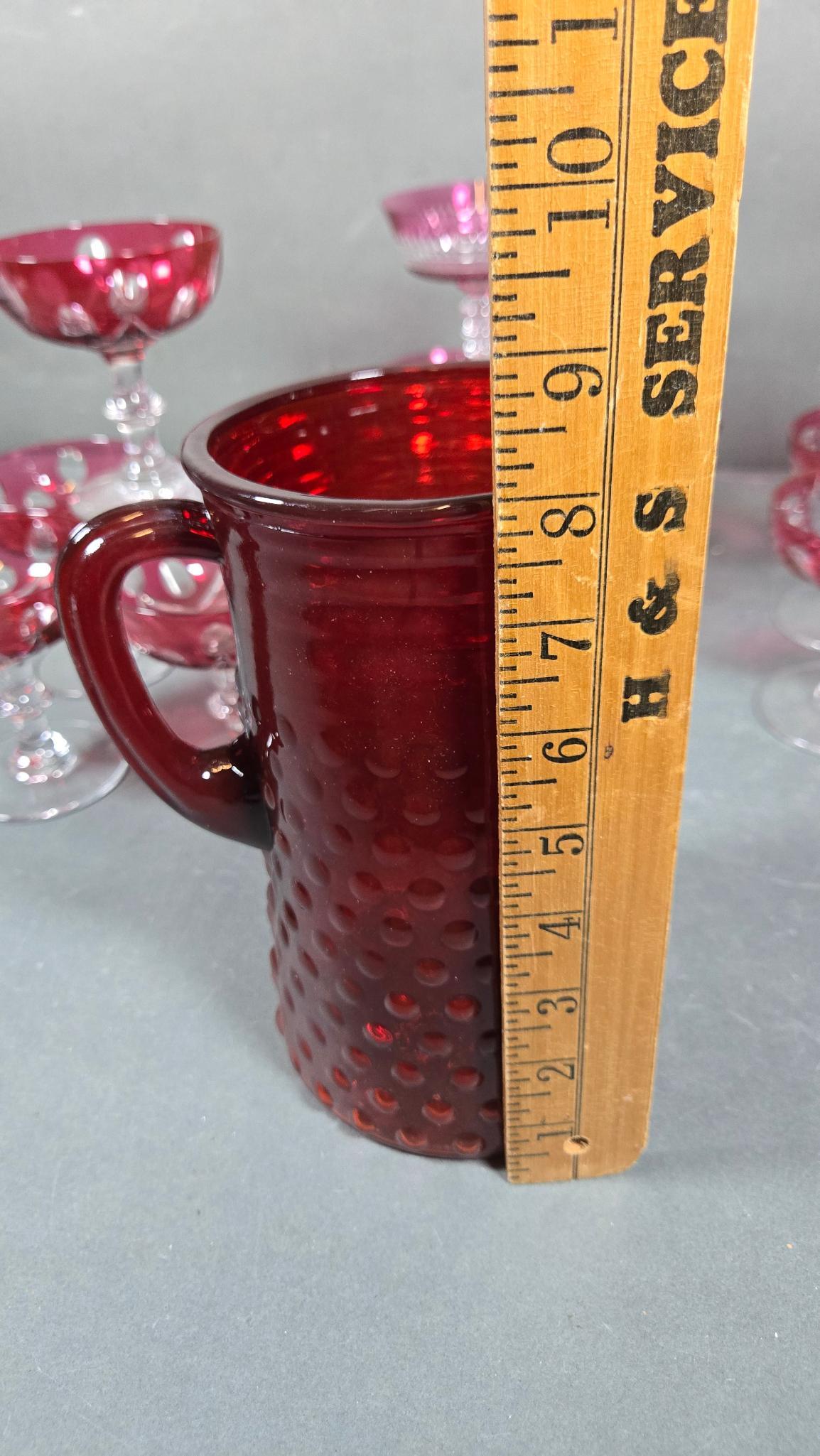 Lot 35792 - A Collection of Ruby Red Glassware, Comprising a Pitcher ...