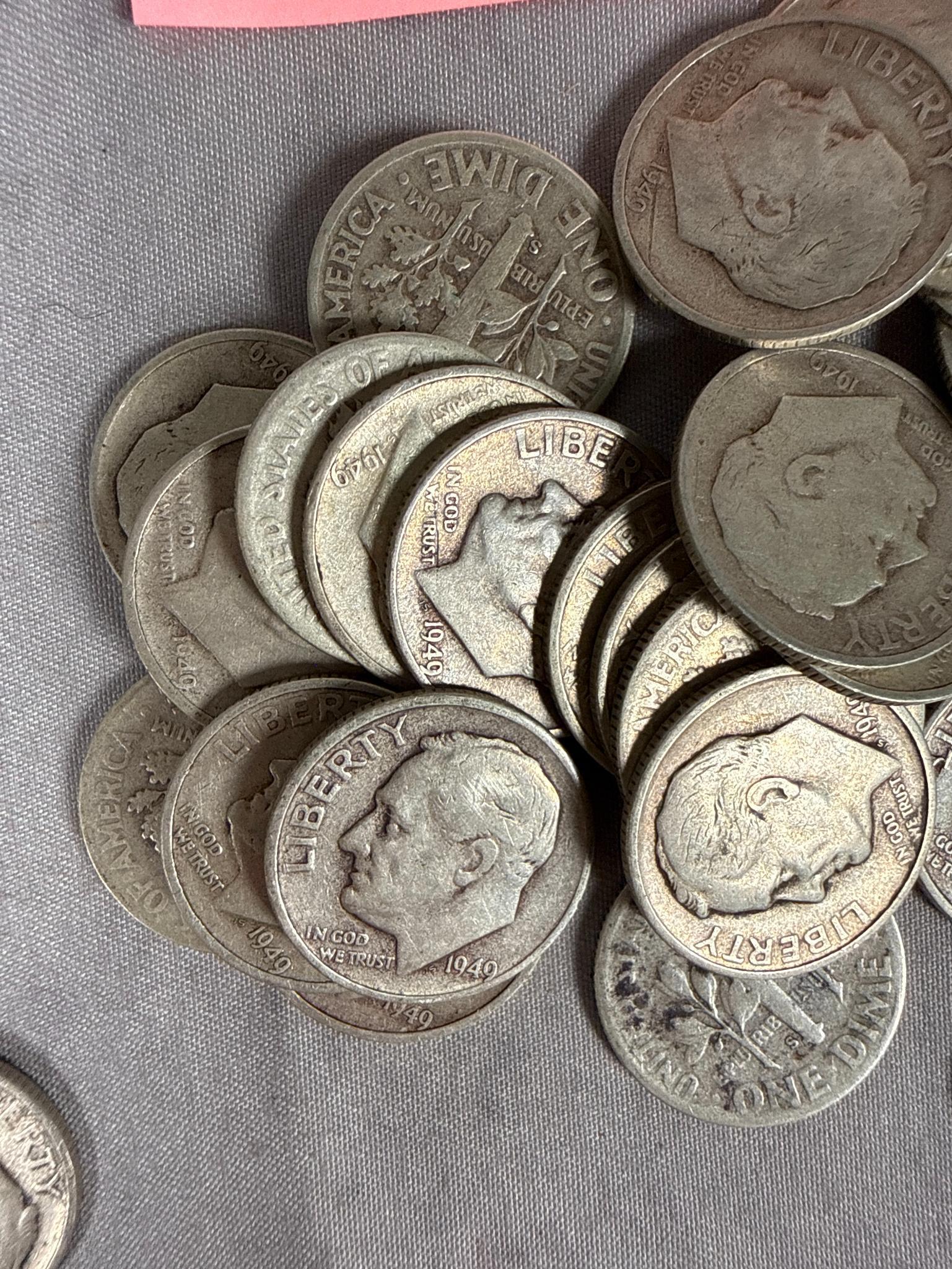 Lot 5107 - A group of 49 United States 90% Silver Roosevelt Dimes ...