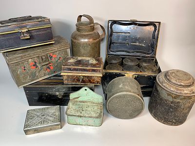 Lot 3035 - A Collection of Antique and Vintage Metal Tins and Japanned ...