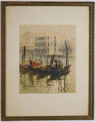 Lot 332 - Handcolored Lithograph of Venice Gondolas. | Chapel Street ...