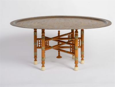 Lot 127 - VINTAGE BRASS INDIAN TEA TABLE WITH FOLDING WOODEN LEG BASE ...
