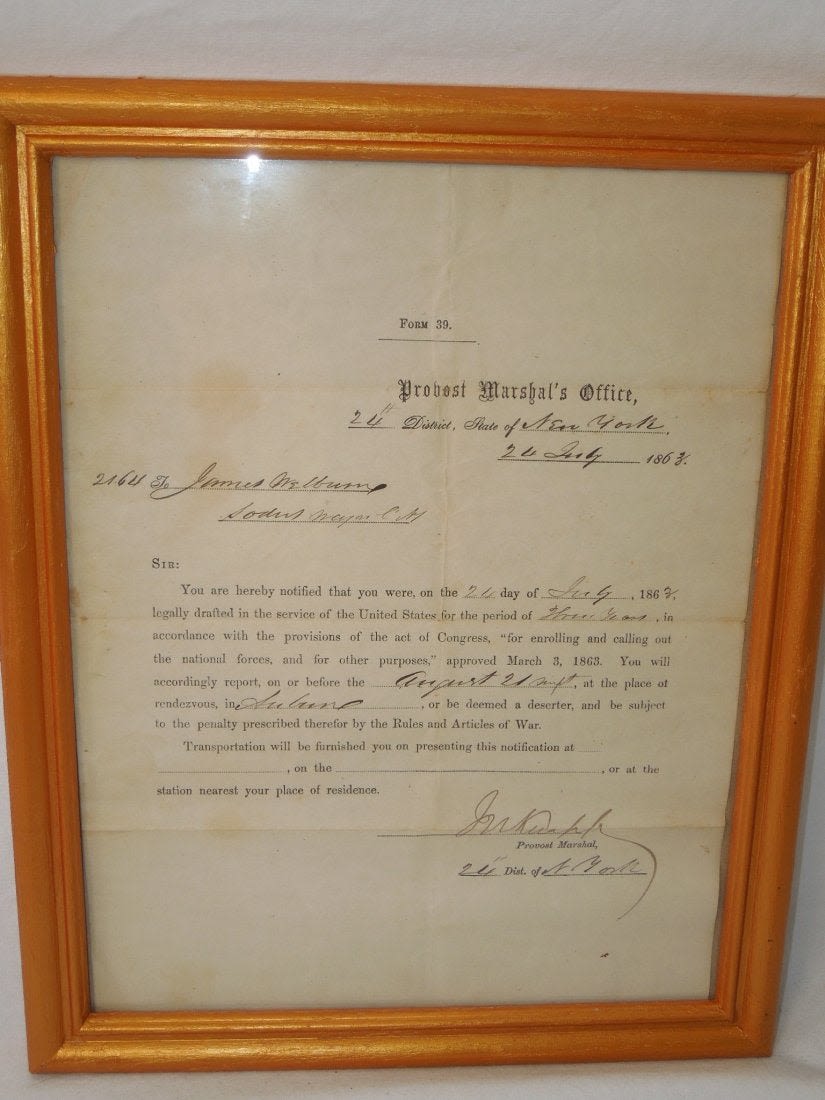 Lot 2 - Civil War 1863 US Army Provost Marshal Draft Notice NY | CNY ...