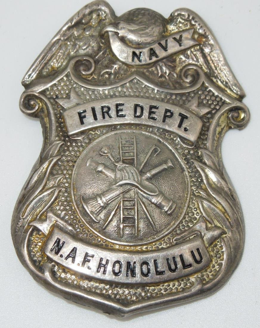 Lot 60 - Sterling WWII Navy Fire Department Honolulu Badge | CNY Militaria