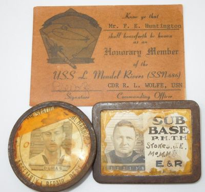 Lot 263 - WWII US Navy Pearl Harbor ID Badges & USS L. Mendel Rivers ...