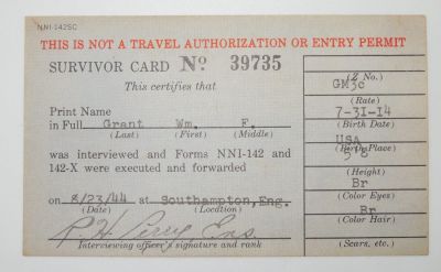 Lot 544 - 1944 WWII US Merchant Marine Sunken Ship Named Survivor Card ...