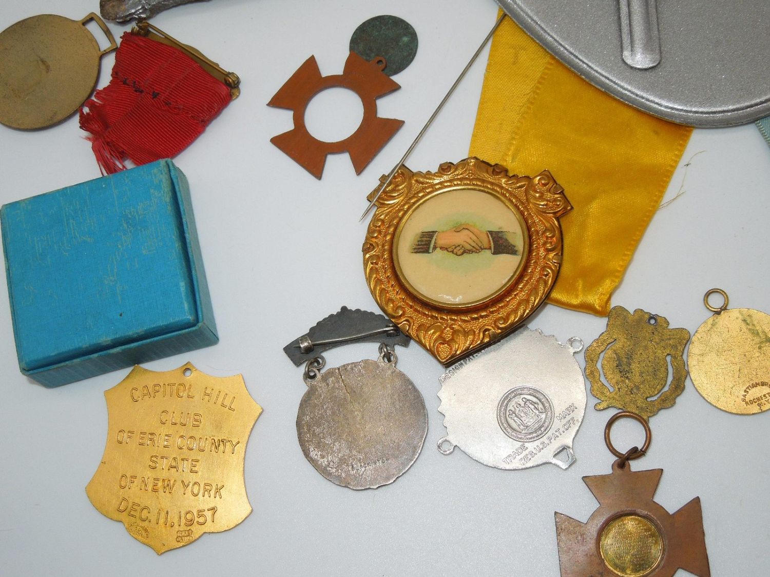 Lot 599 – Vintage 1800s – 1900s Lot Pins Ribbons Badges Eagles NRA ...