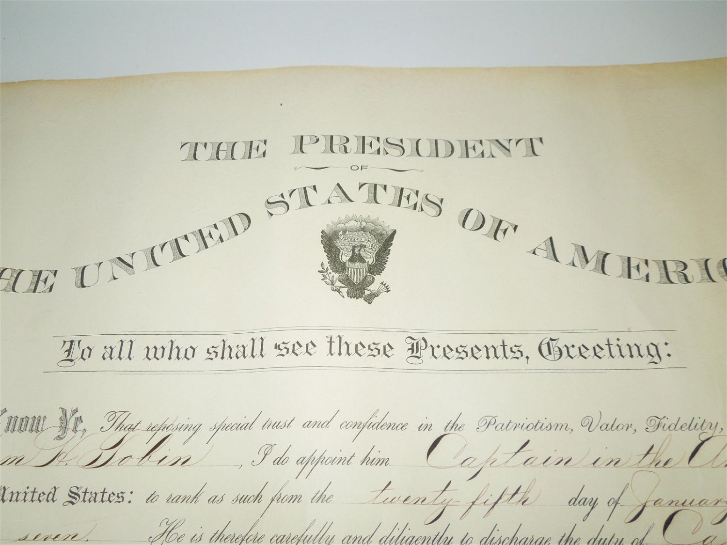Lot 255 - 1907 US Army Appointment Certificate Signed By President ...