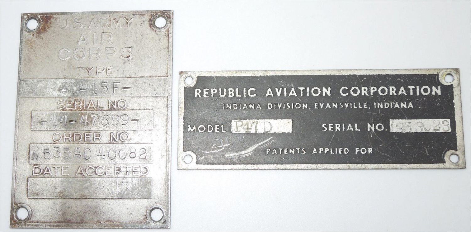 Lot 462 - WWII USAAF Aircraft Data Plates Republic P47D Thunderbolt ...