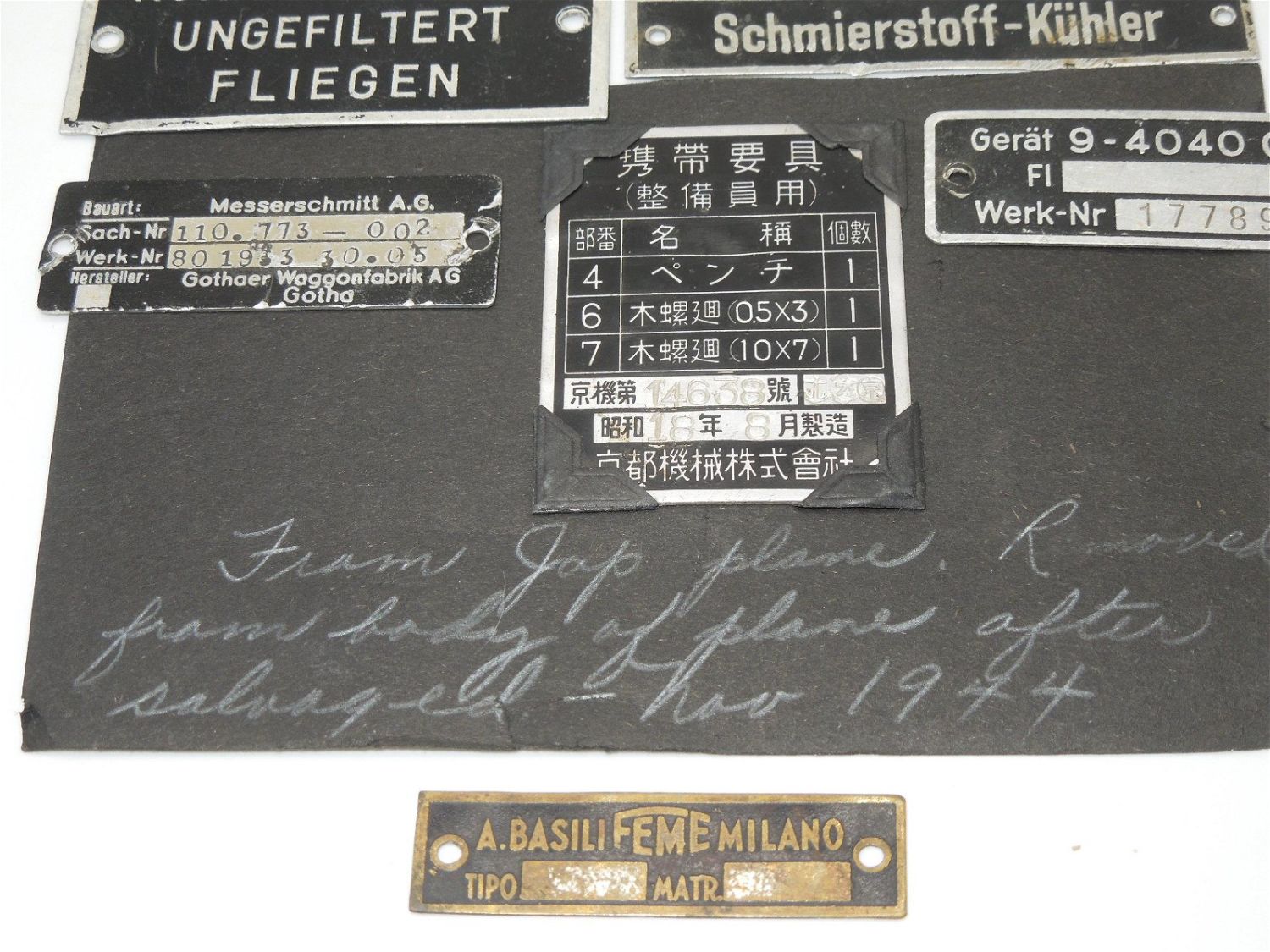 Lot 466 – WWII Military Captured Aircraft Data Plates German Japanese ...