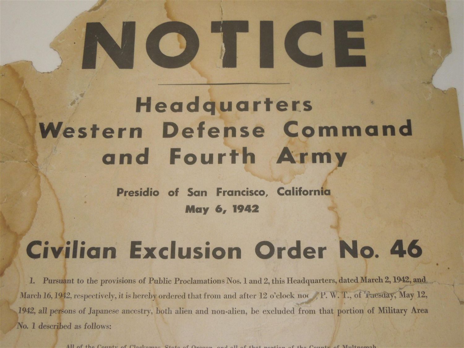 Lot 479 - WWII 1942 Japanese Civilian Exclusion Order For Internment ...