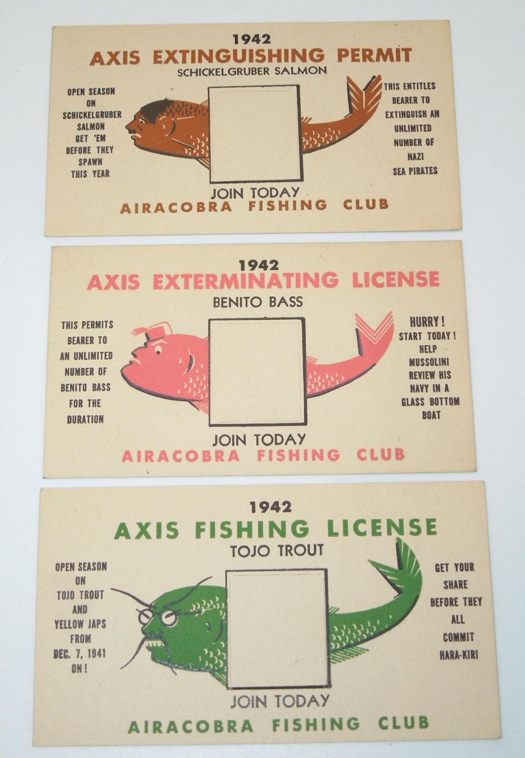 Lot 487 - WWII 1942 Axis Hunting & Fishing Licenses Permit Hitler Tojo ...