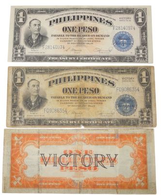 Lot 490 - WWII Victory Peso Currency Notes (3) From the Philippines ...