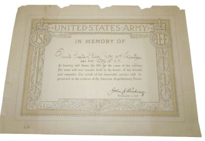 Lot 76 - WWI Army KIA Killed in Action Named Memory Certificate 307th ...
