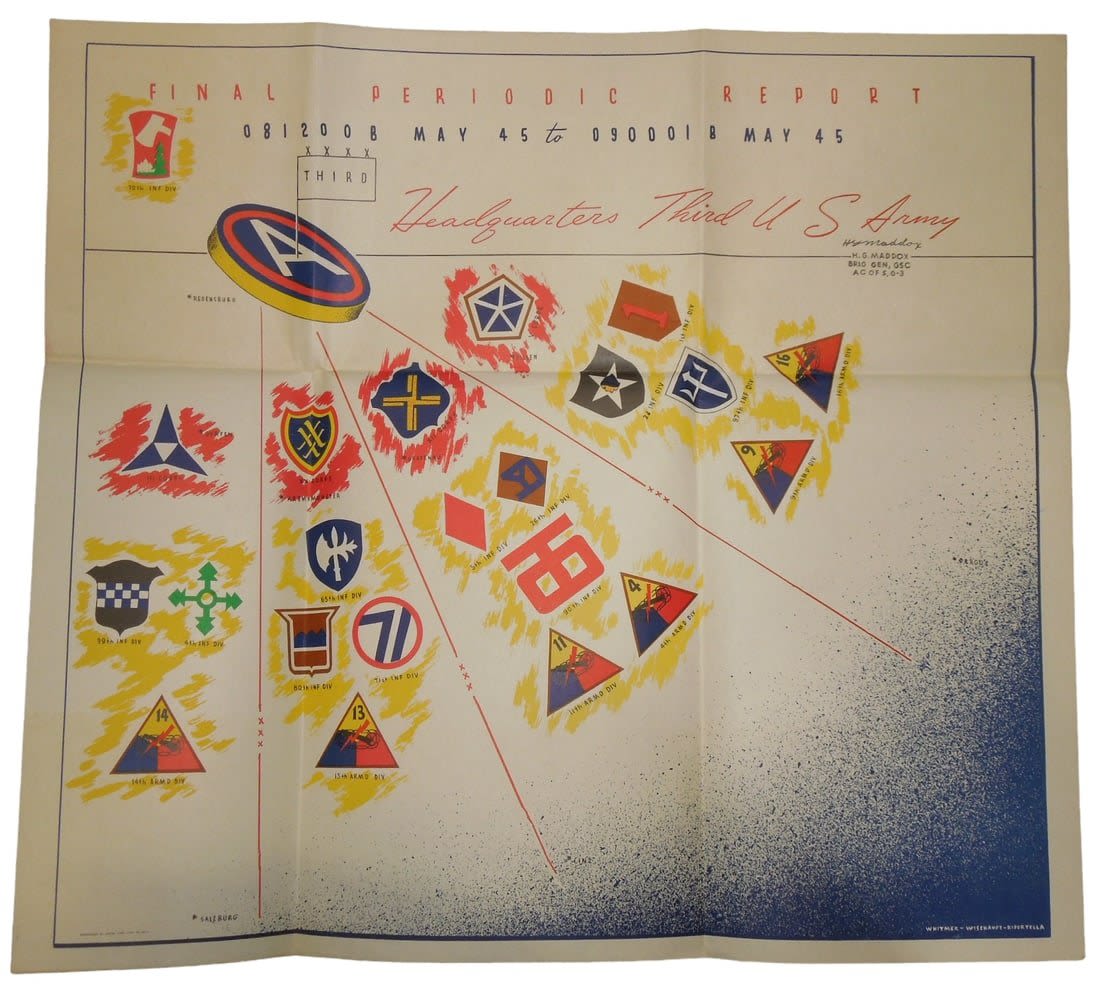 Lot 152 - WWII Final Periodic Report 1945 Third 3rd US Army Divisions ...