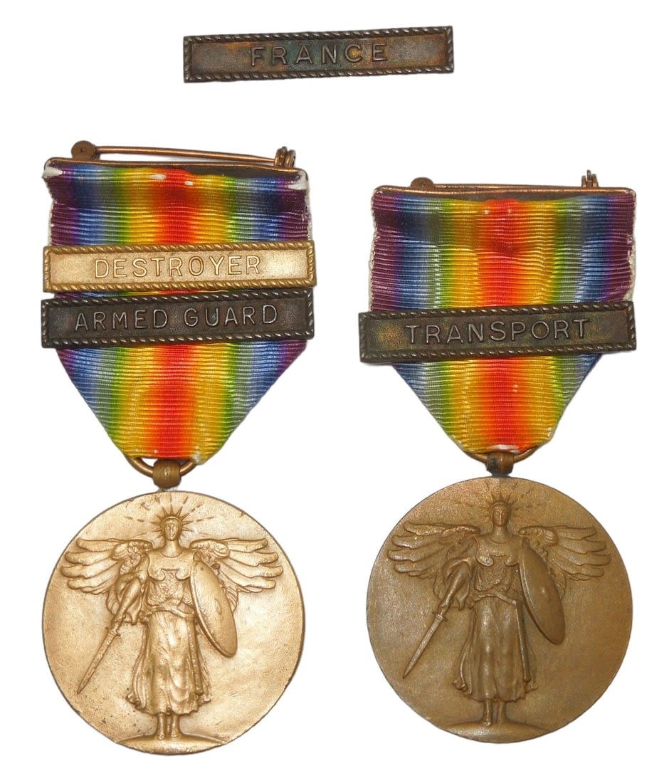 Lot 629 - WWI US Navy Victory Medals With Clasps France Transport ...