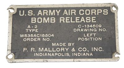 Lot 253 - WWII U.S. Army Air Corps A-2 Type Bomb Release Data Plate ...