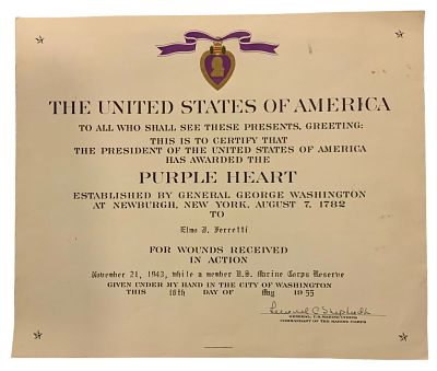 Lot 236 - WWII USMC Marine Corps Elmo Ferretti 2nd Marine Division WIA ...