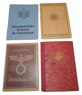 Lot 97 - Lot (4) WWII German ID Booklets Arbeitsbuch RAD Reichsbund ...