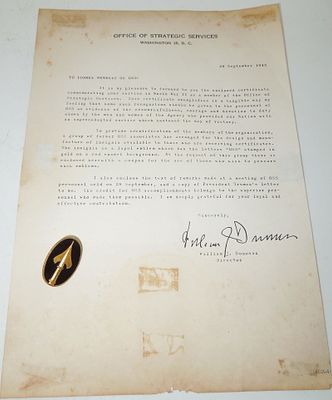 Lot 123 - 1945 Office of Strategic Services OSS General Donovan Letter ...