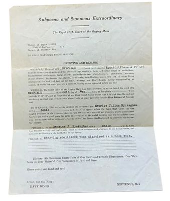 Lot 292 - 1936 Navy Destroyer USS Hatfield Subpoena & Summons ...