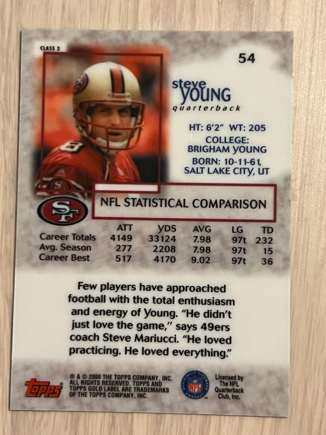Lot 64 – Topps Gold Leaf 2000 Steve Young Card #54 – CoinsCardsBids.com