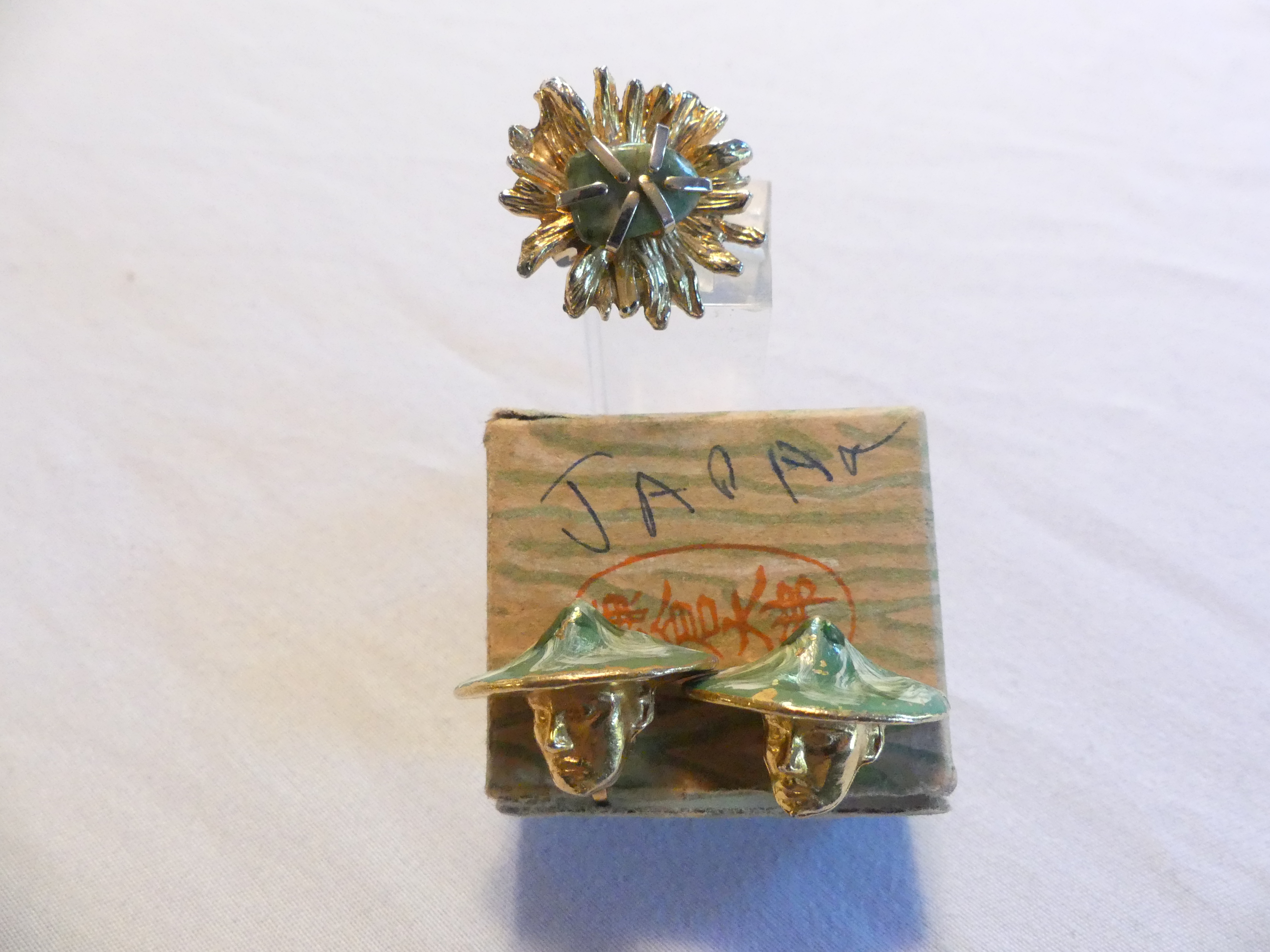 Lot 296 - Very Unusual Vintage Japan Enamel Man Head Earrings & Jade ...