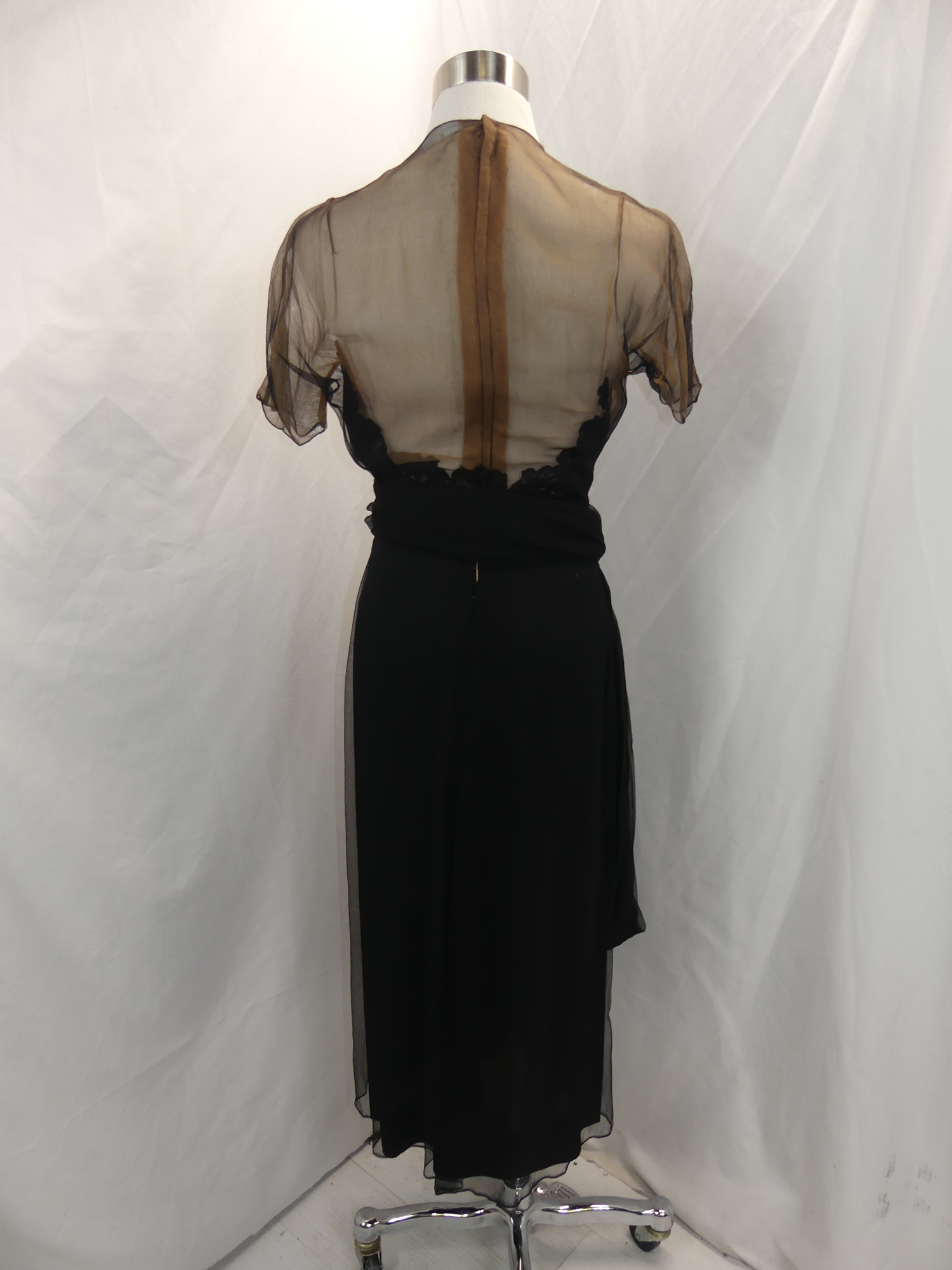 Lot 256 - Vintage 1940's Irene Black Silk Chiffon & Lace Evening Dress ...
