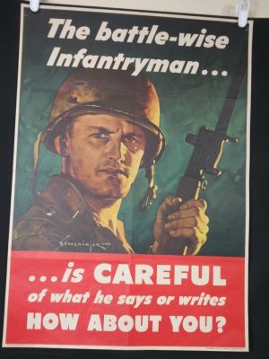 Lot 272B - WW2 Propaganda Poster, warning care in what is written in ...