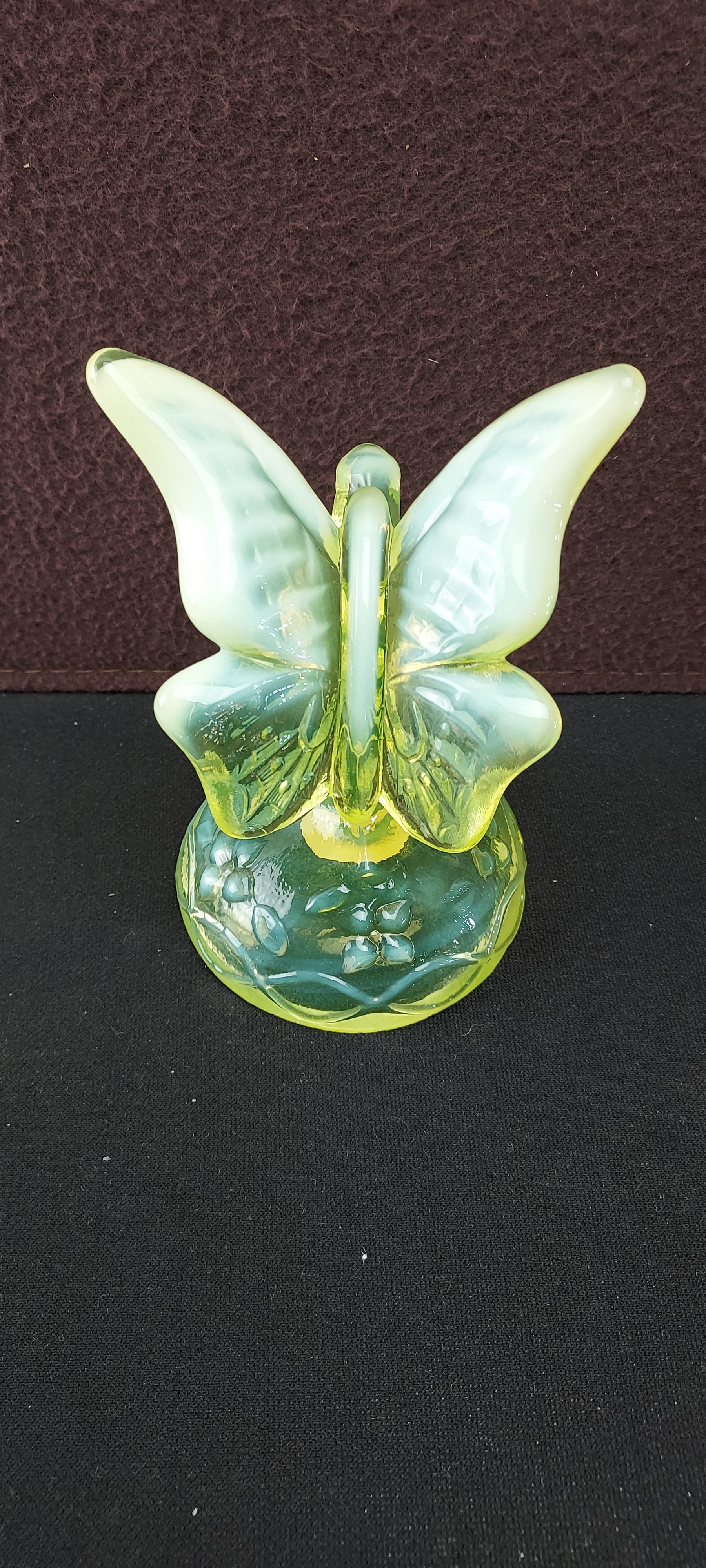 Lot 25a - Fenton Uranium Vaseline Opalescent Glass Butterfly Figurine ...