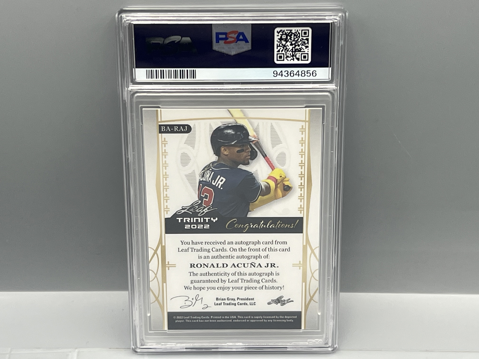 Lot 130a - 2022 Leaf Trinity Ronald Acuna Jr. Gold Foil Autograph #/50 ...
