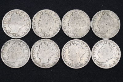 Lot 93S – (8) Liberty V Nickels – 1905, 1908, 1910 (2), 1911 (3) & 1912 ...