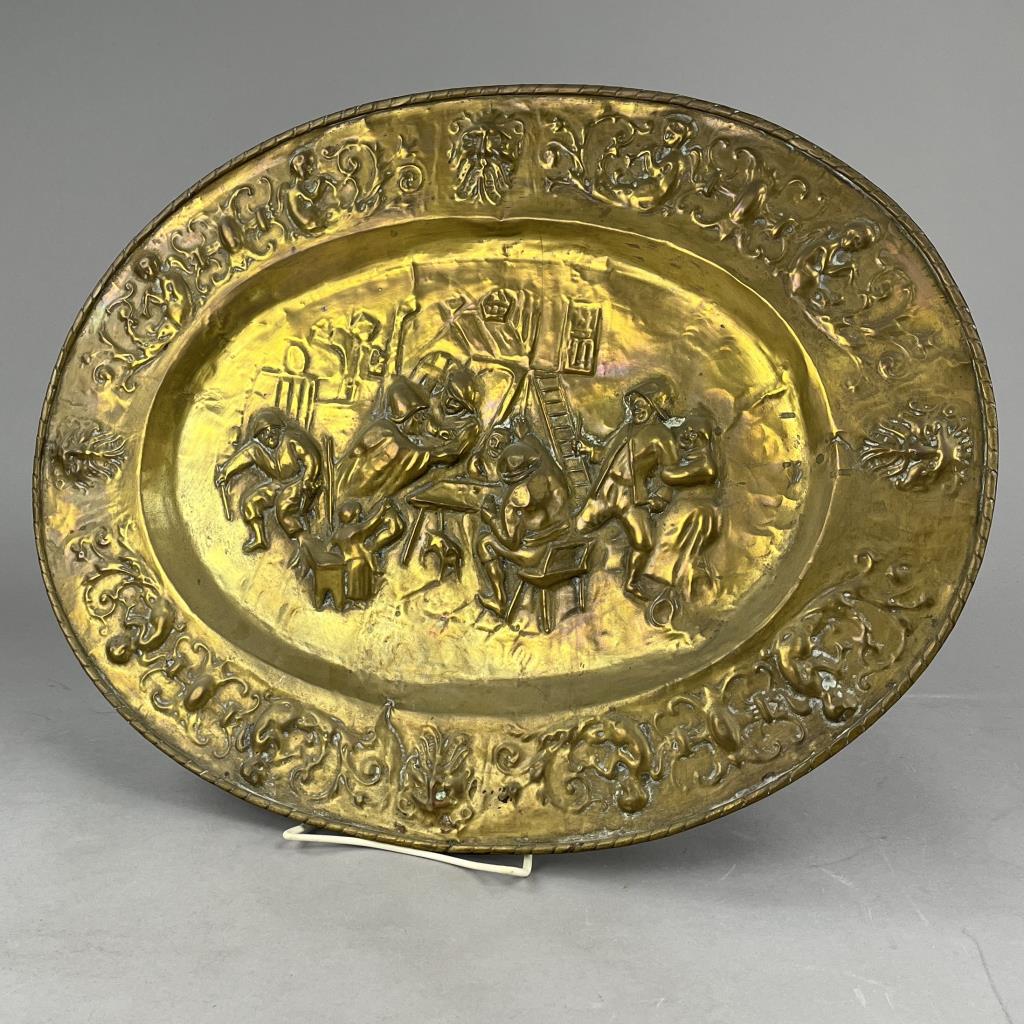 Lot 181 – Antique Repousse Brass Wall Plaque Tavern Scene | Epic ...