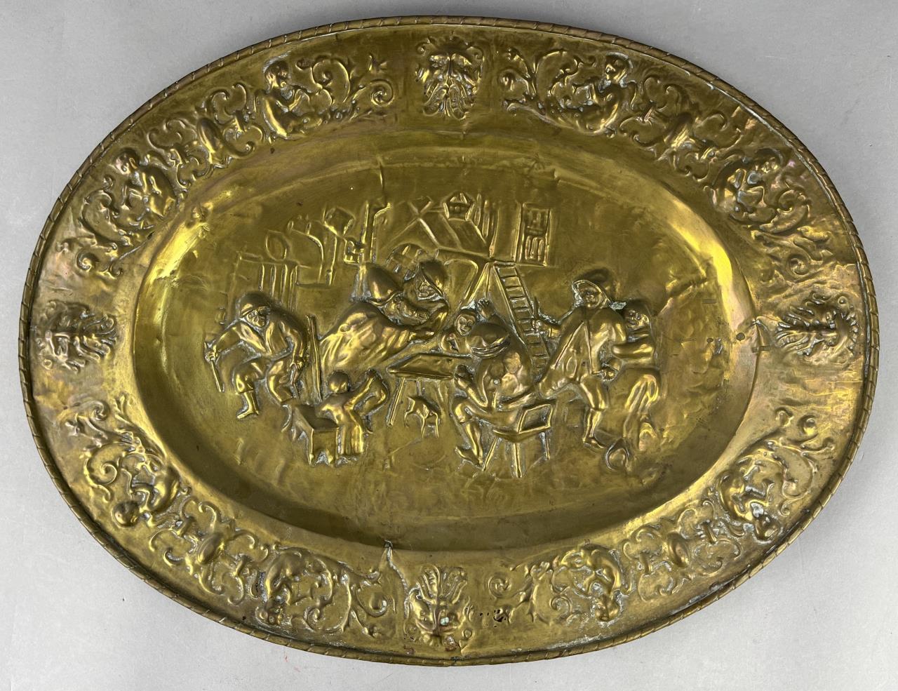 Lot 181 – Antique Repousse Brass Wall Plaque Tavern Scene | Epic ...