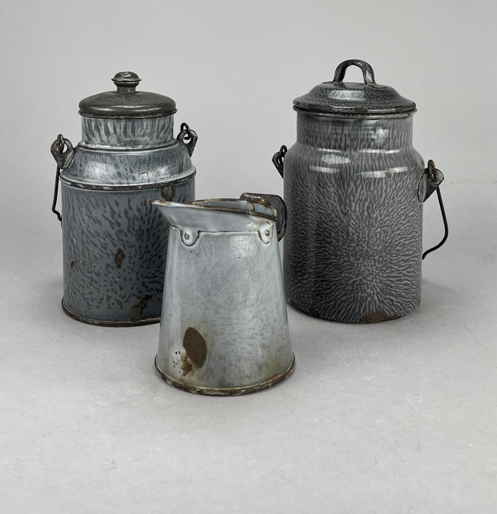 Lot 324 – Grey Enamelware Graniteware Cream Cans & Pitcher | Epic ...