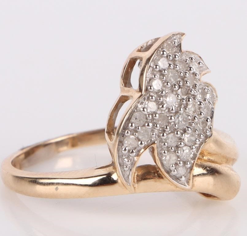 Lot 173025 - 10K YELLOW GOLD DIAMOND PALM TREE RING | Florida Estate ...